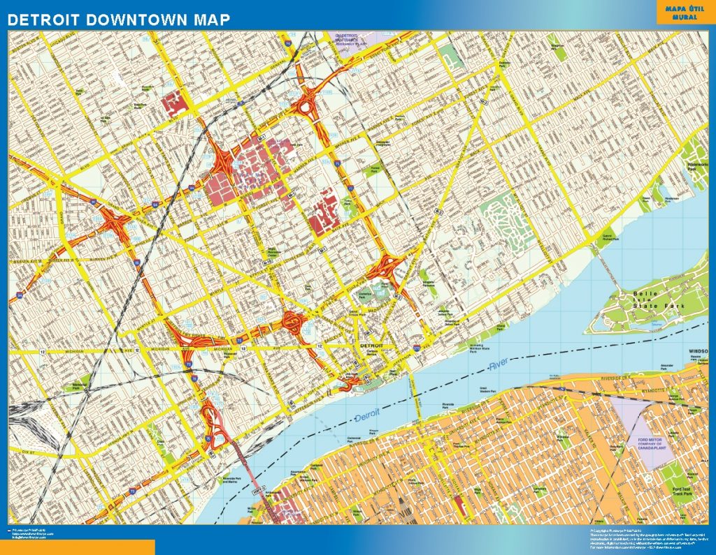 Detroit downtown map | Canada Wall maps of the world & countries