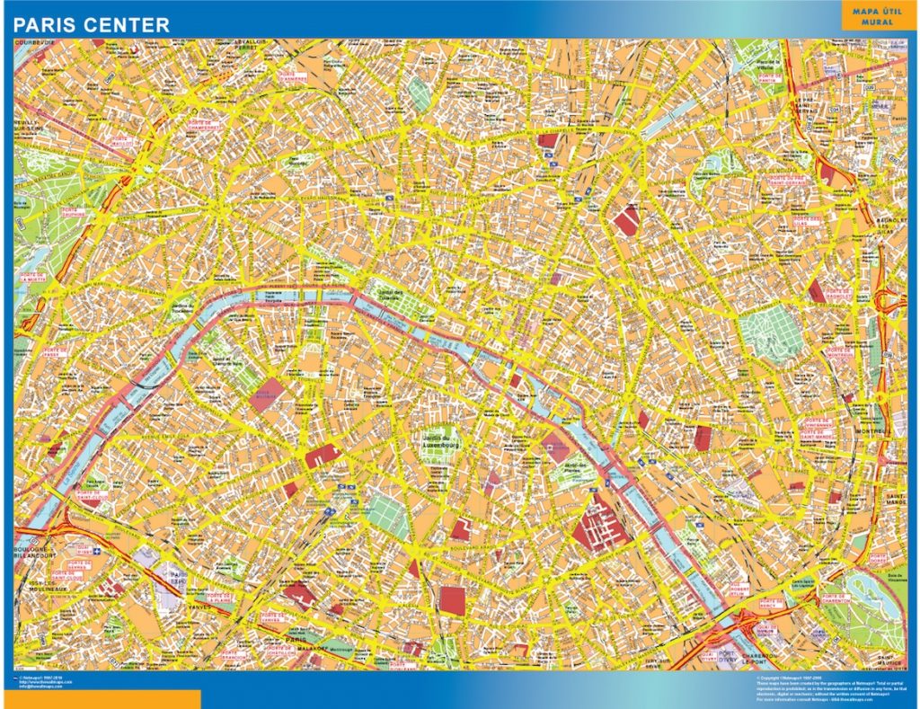 Paris downtown map | Canada Wall maps of the world & countries